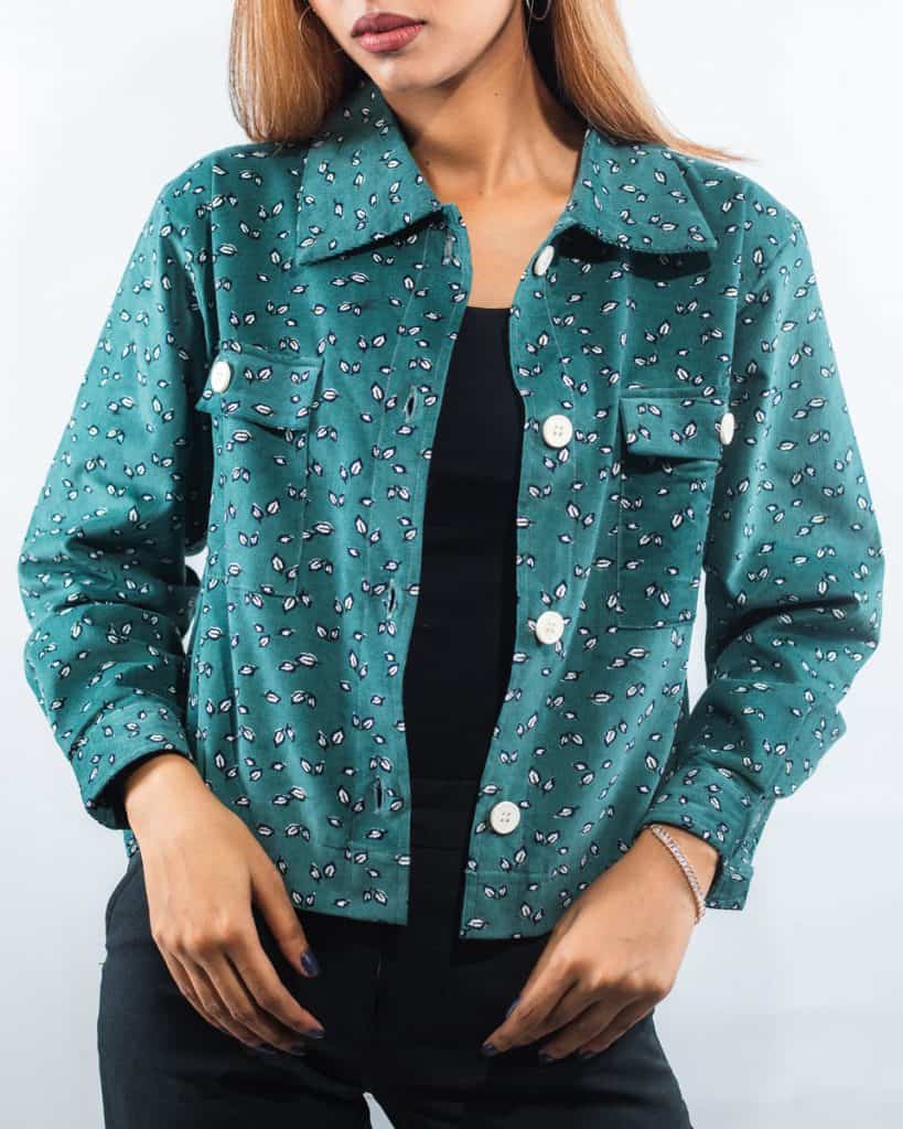 Cropped Printed Cord Jacket for Women - Gorur Ghash