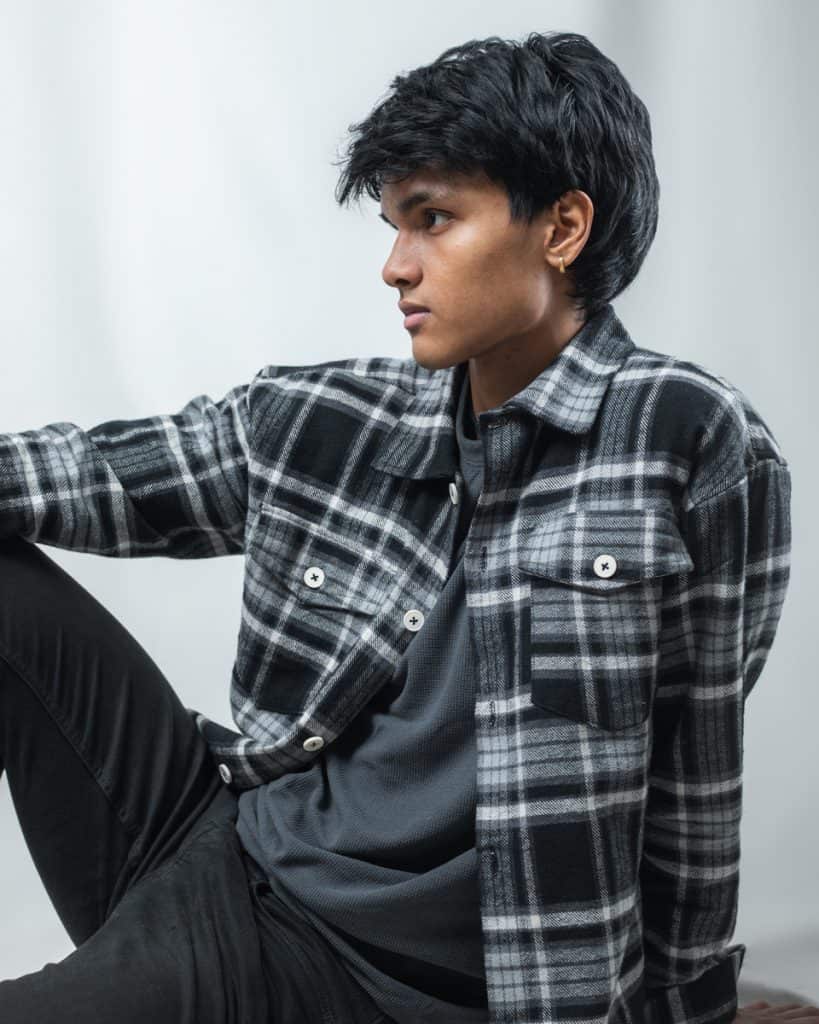 Men's Plaid Flannel Jacket in Black and Grey - Gorur Ghash