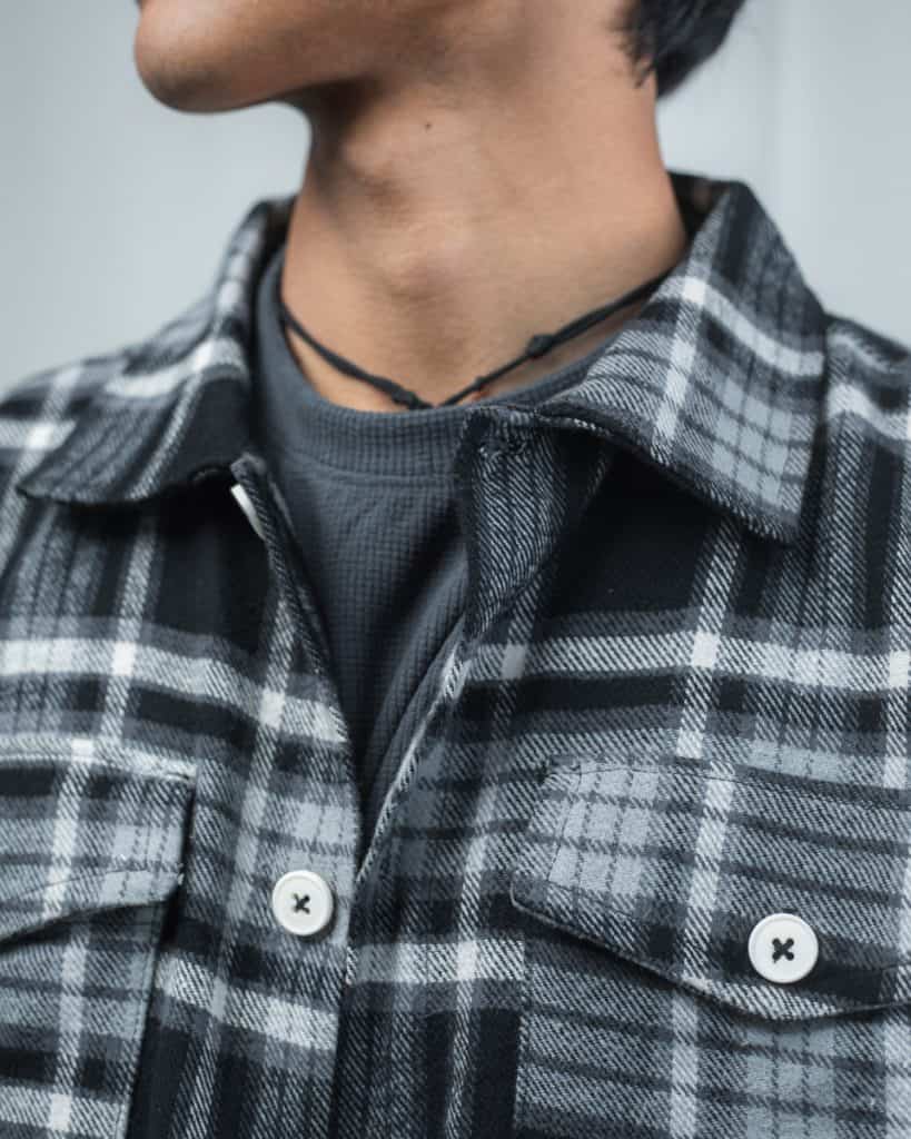 Men's Plaid Flannel Jacket in Black and Grey - Gorur Ghash