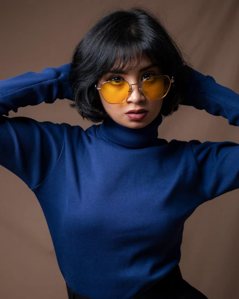 Women’s Long Sleeve Ribbed Navy Blue Turtleneck Pullover - Gorur Ghash