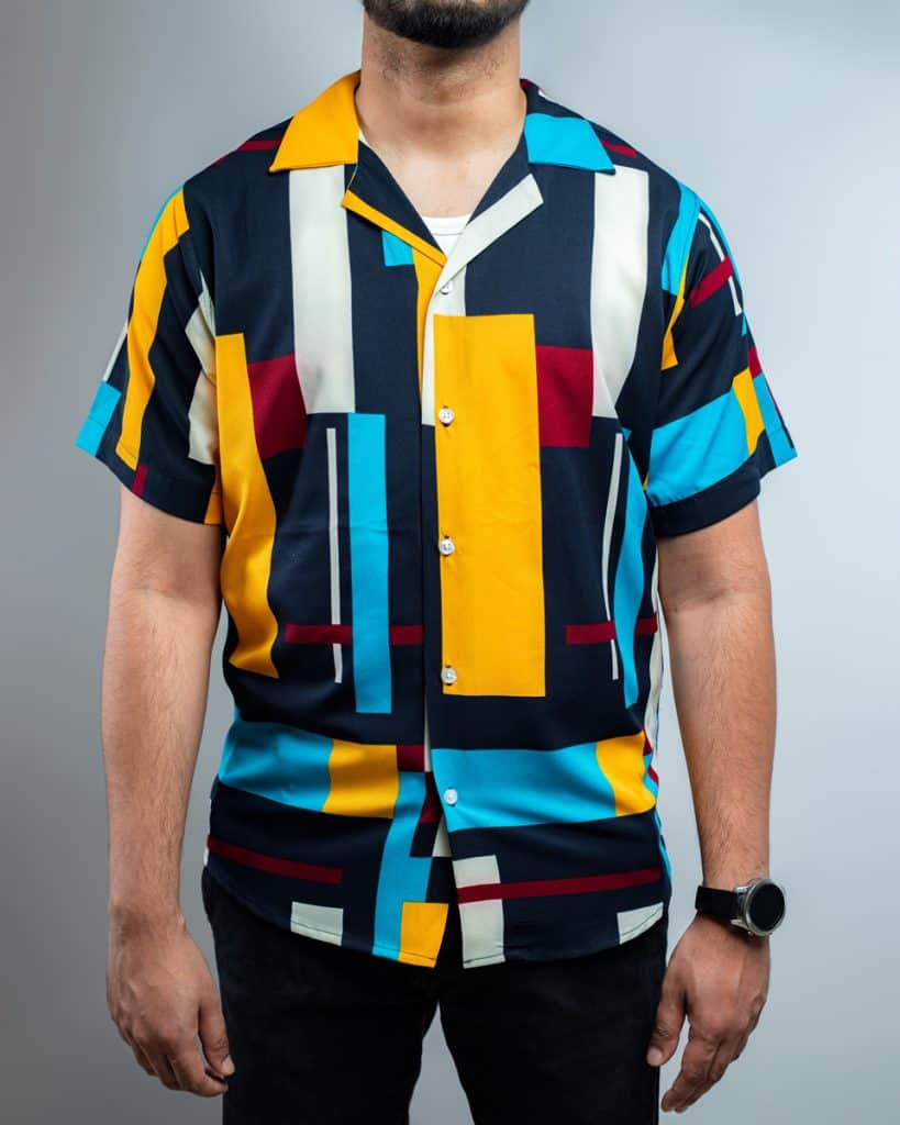 Men’s Block Printed Cuban Shirt in Multicolor - Gorur Ghash