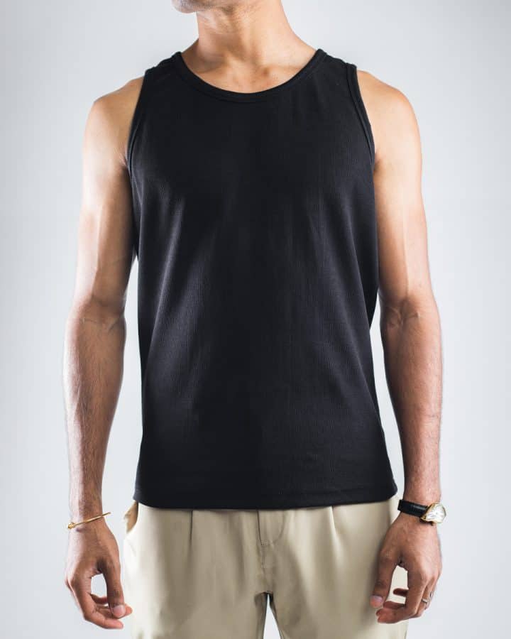 Men's Ribbed Tank Top in Black - Gorur Ghash