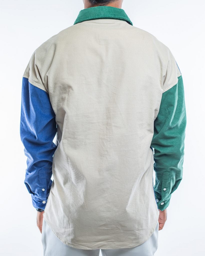 Men's Drop Shoulder Cord Color Block Shirts in Blue and Green - Gorur Ghash