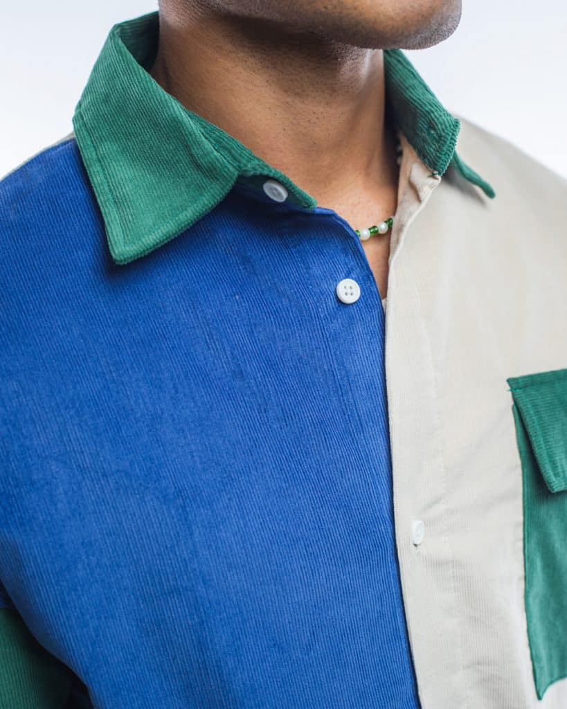 Men's Drop Shoulder Cord Color Block Shirts in Blue and Green - Gorur Ghash