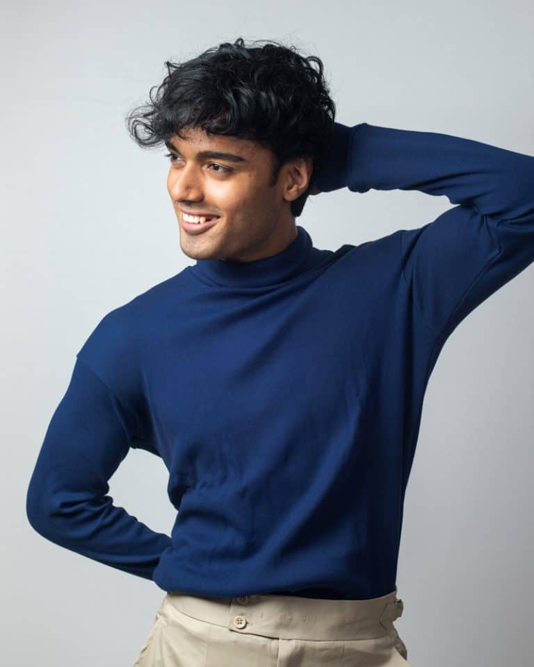 Men’s Long Sleeve Ribbed Navy Blue Turtleneck Pullover - Gorur Ghash