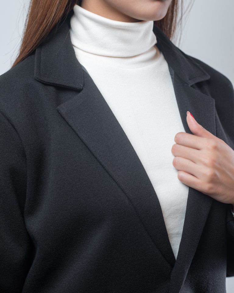 Women's Wool Blend Overcoat Jacket in Black - Gorur Ghash