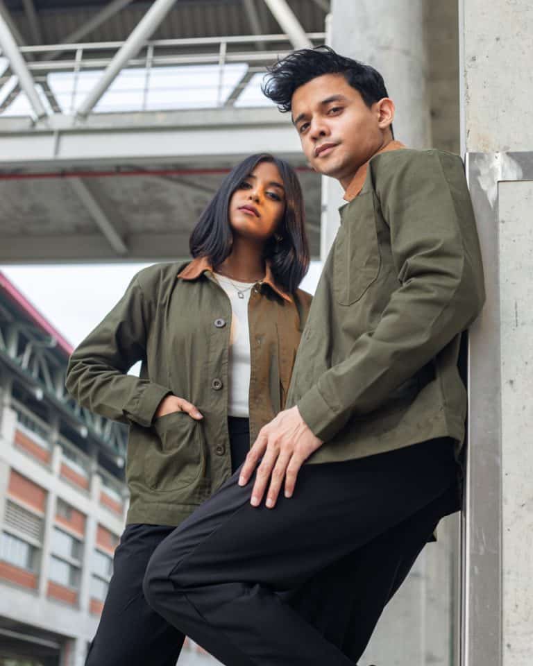 Men’s Green Chore Jacket with Cord Collar - Gorur Ghash