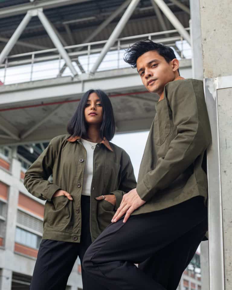 Men’s Green Chore Jacket with Cord Collar - Gorur Ghash