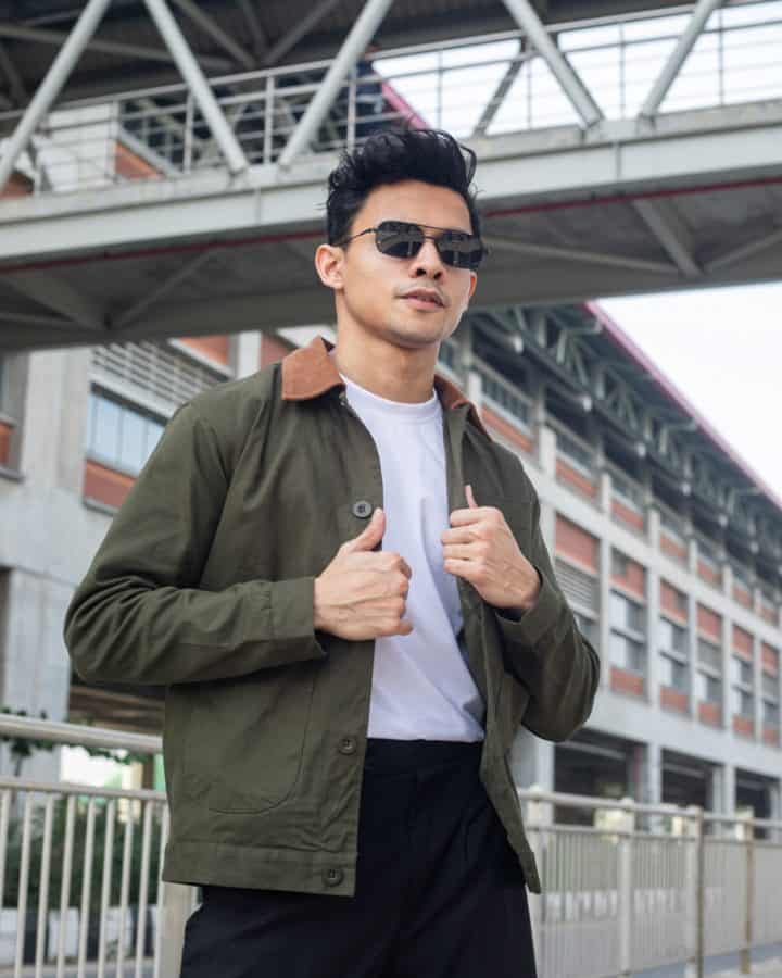 Men’s Green Chore Jacket with Cord Collar - Gorur Ghash