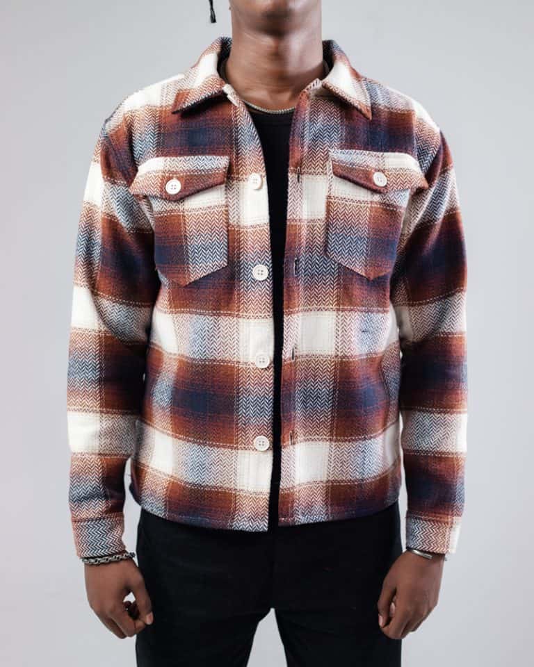 Men's Flannel Jacket in Brown & Off White - Gorur Ghash
