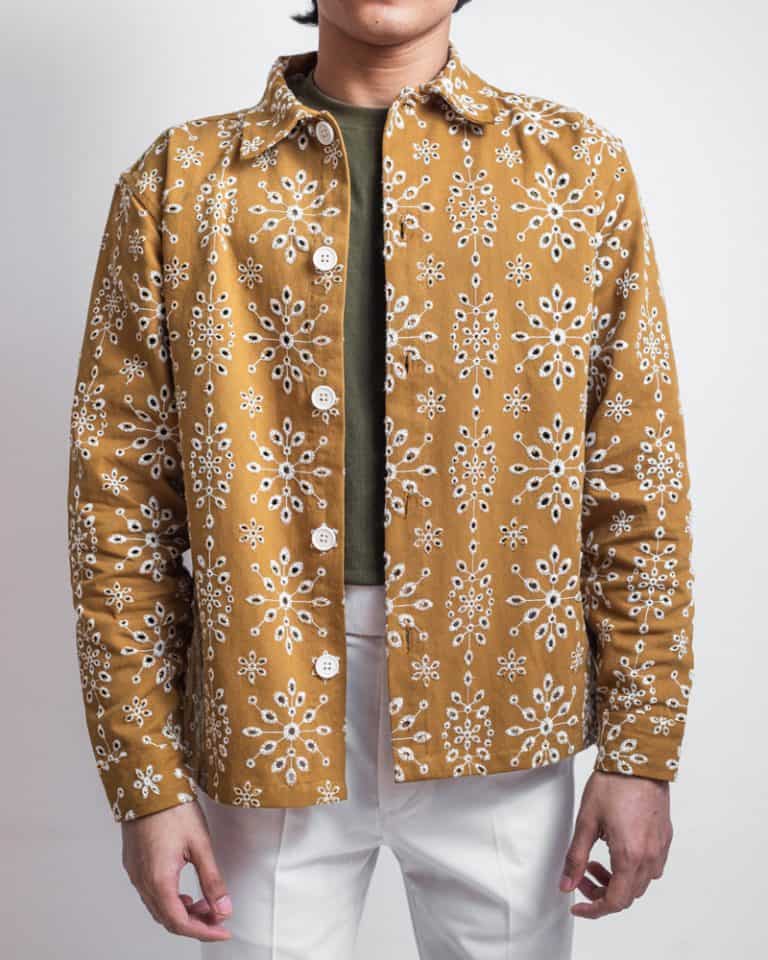 Men's Embroidered Shacket in Ochre - Gorur Ghash