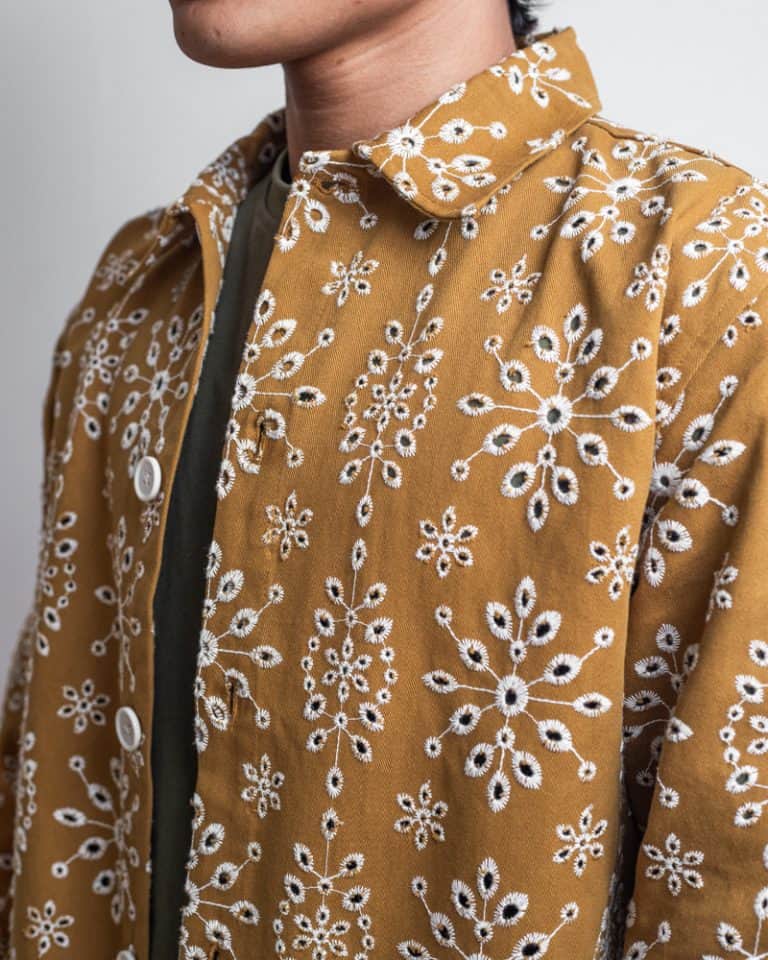 Men's Embroidered Shacket in Ochre - Gorur Ghash