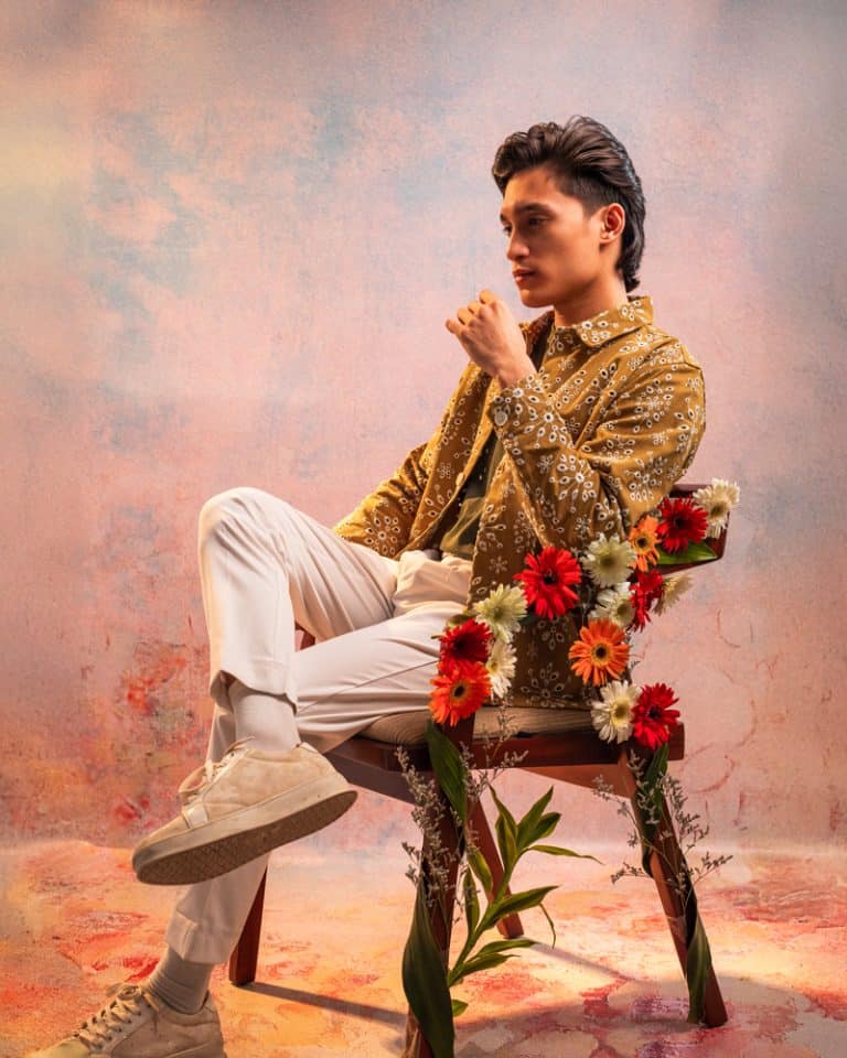 Men's Embroidered Shacket in Ochre - Gorur Ghash