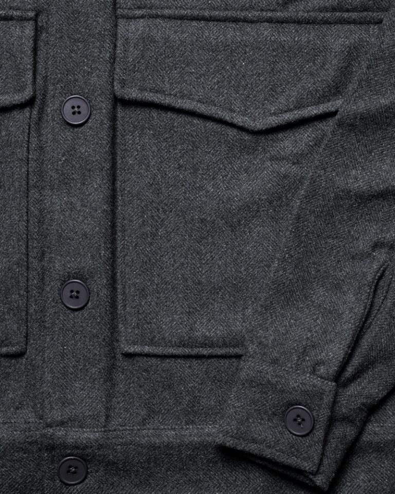 Men's Herringbone Patterned Thick Boxy Jacket in Onix Grey - Gorur Ghash