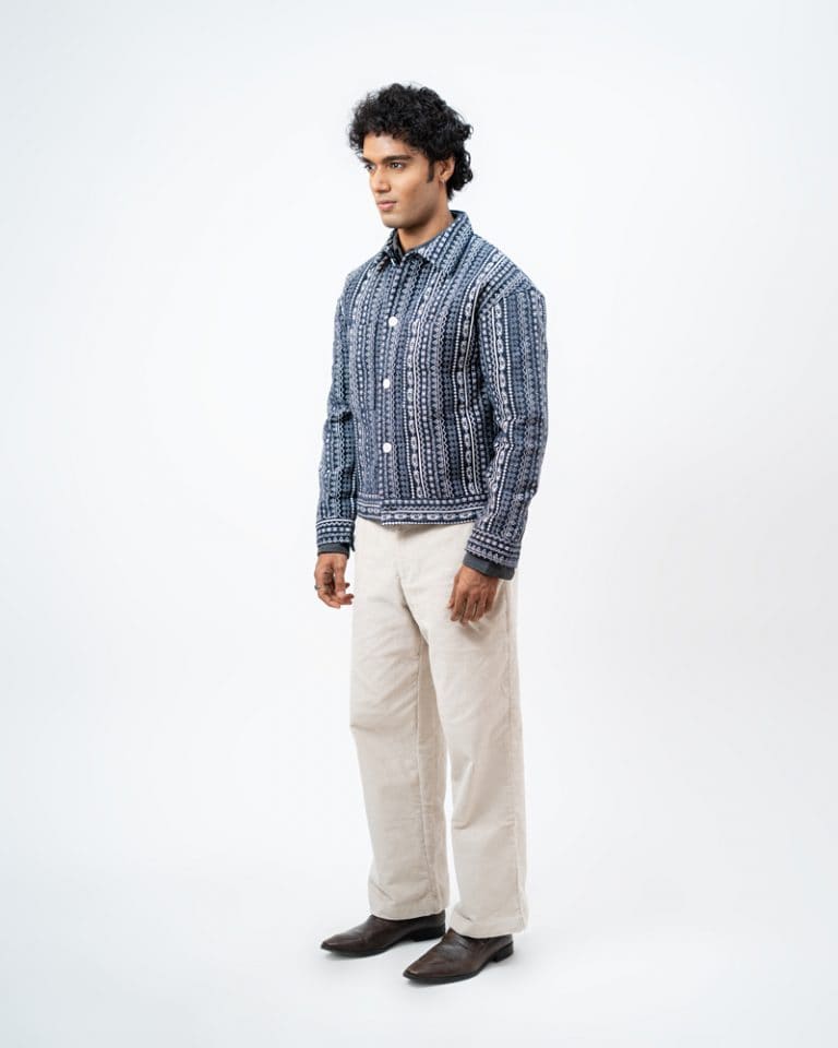 Aztec Weave Jacket in Navy Blue - Gorur Ghash