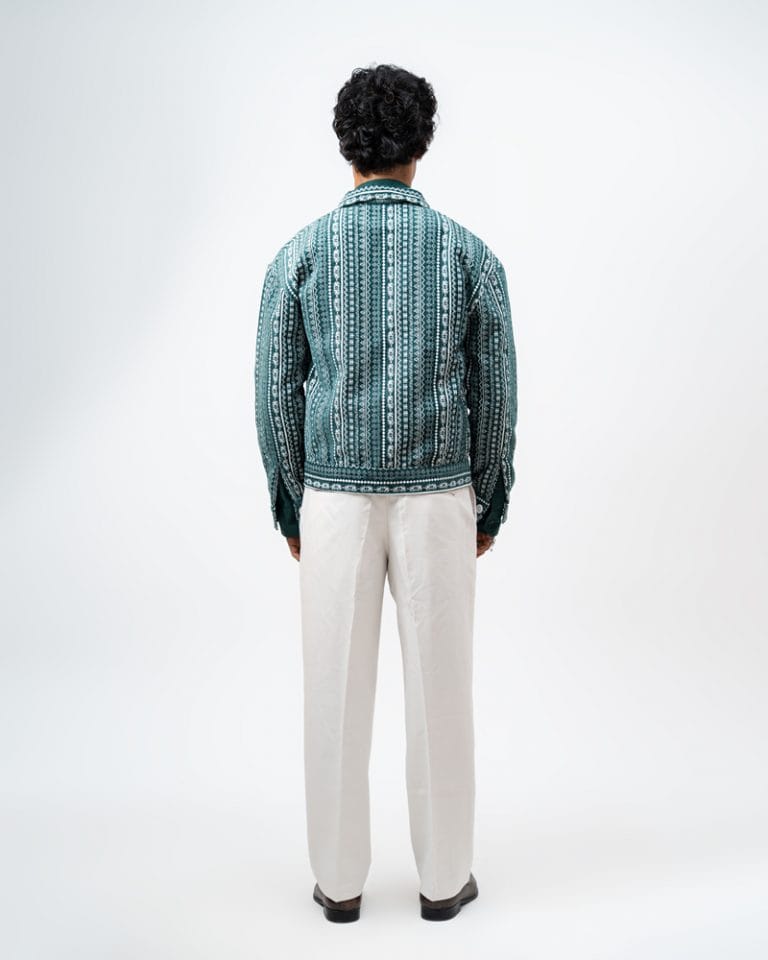 Aztec Weave Jacket in Deep Green - Gorur Ghash