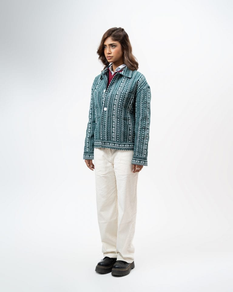 Aztec Weave Jacket in Deep Green - Gorur Ghash