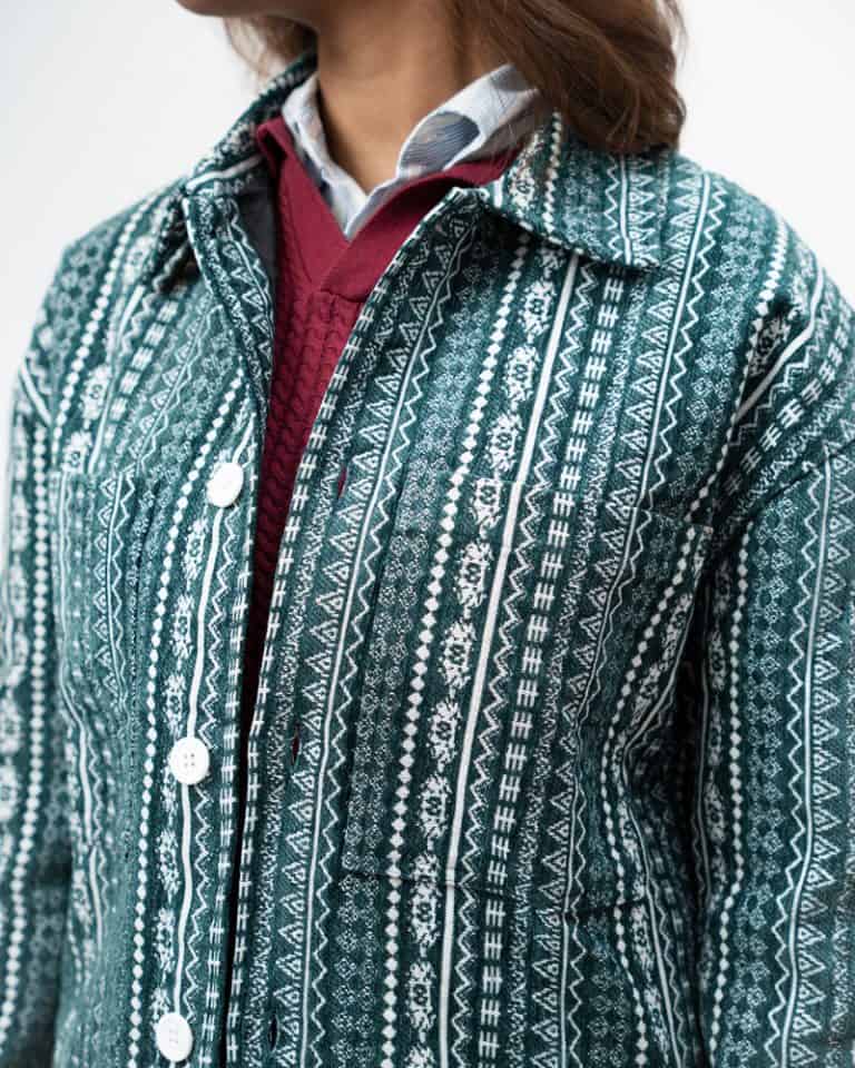 Aztec Weave Jacket in Deep Green - Gorur Ghash