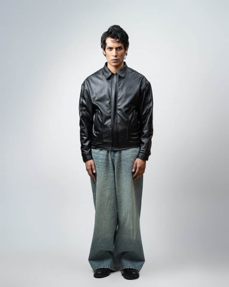 Classic Faux Leather Jacket in Black - Gorur Ghash